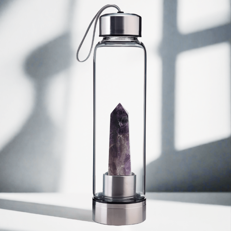 Amethyst Water Bottle with Crystal Inside for Wellness - Tarah Co