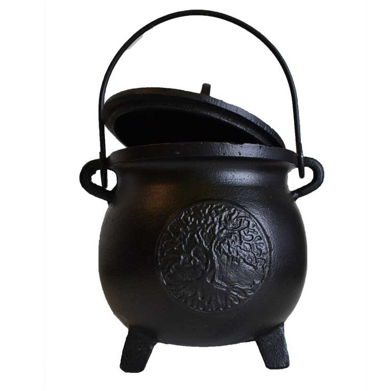 Boiling Cauldron | Cast Iron Caldron w/ Lid | Tree of Life Symbol,