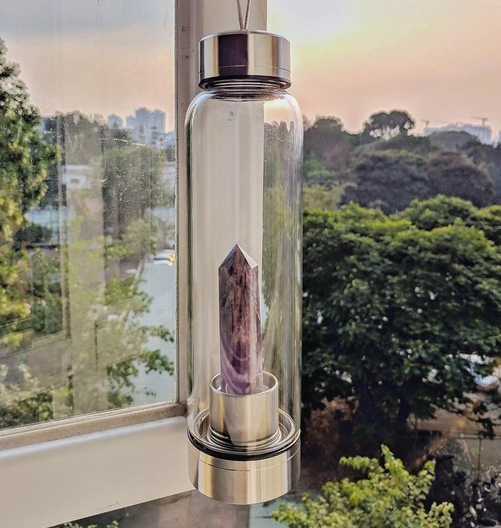 Amethyst Water Bottle with Crystal Inside for Wellness - Tarah Co