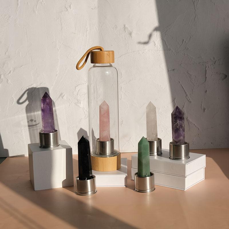 Crystal Infused Water Bottle with Bamboo | Healing Crystal Elixir