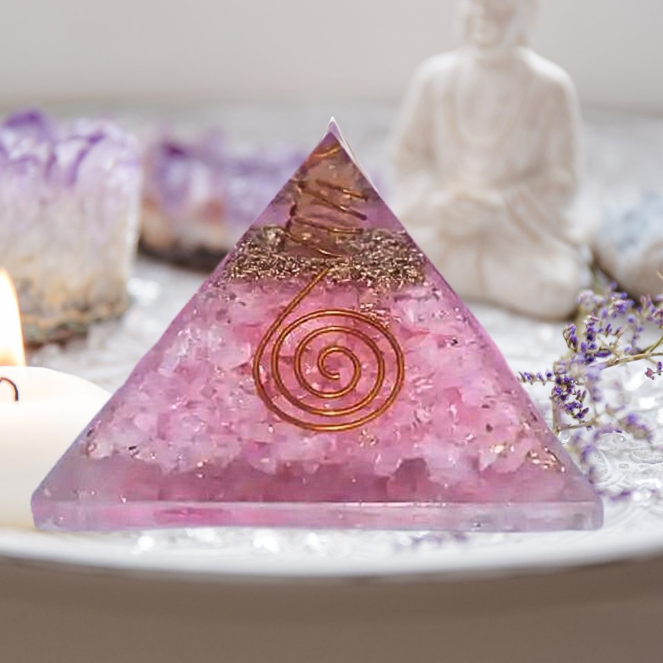 Orgone Rose Quartz Pyramid - 2" Tall Healing Crystal - Tarah Co